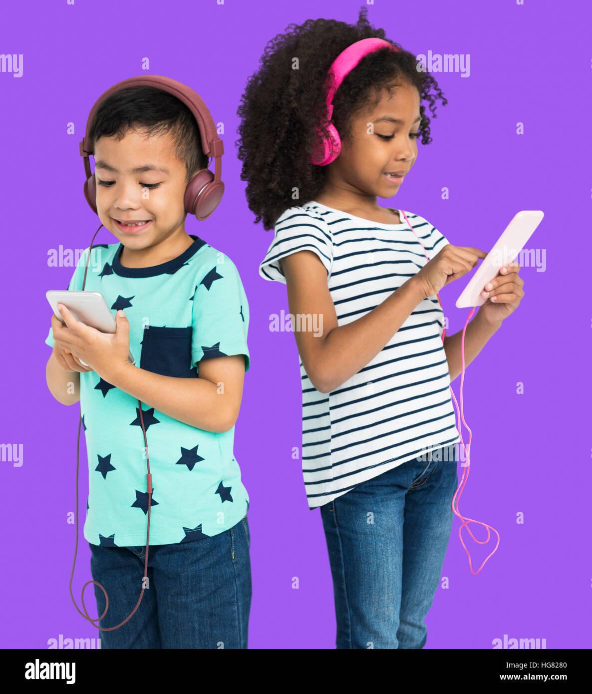 Boy Girl Kid Digital Device Friends Concept Stock Photo - Alamy