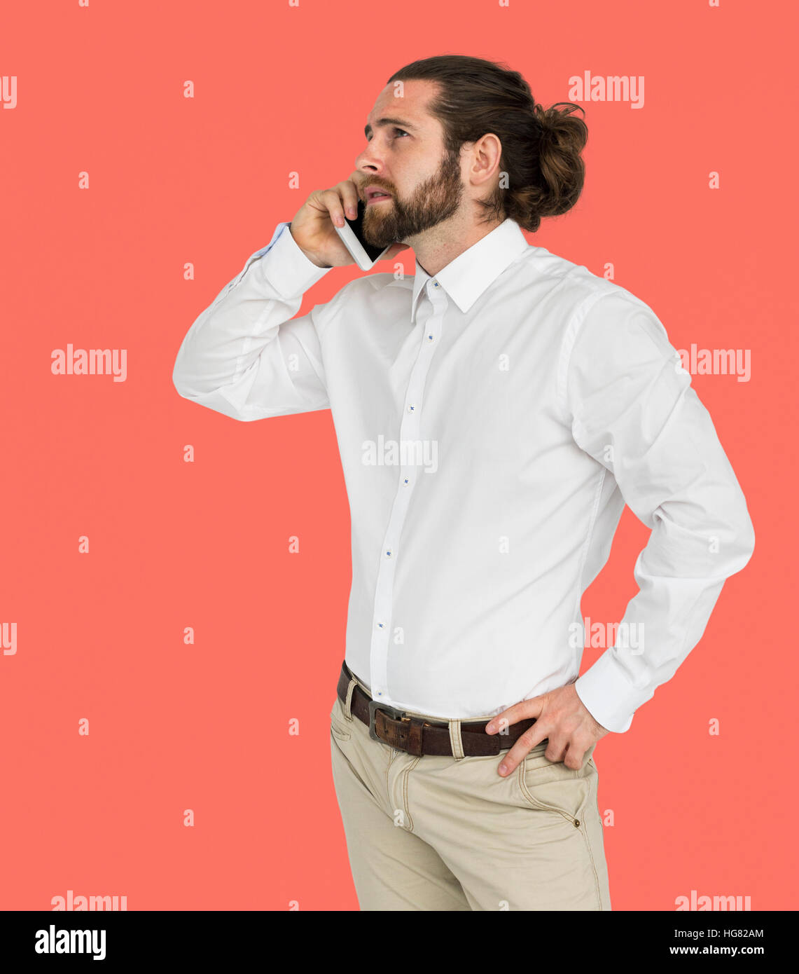 Man Mobile Phone Talking Communication Portrait Concept Stock Photo - Alamy