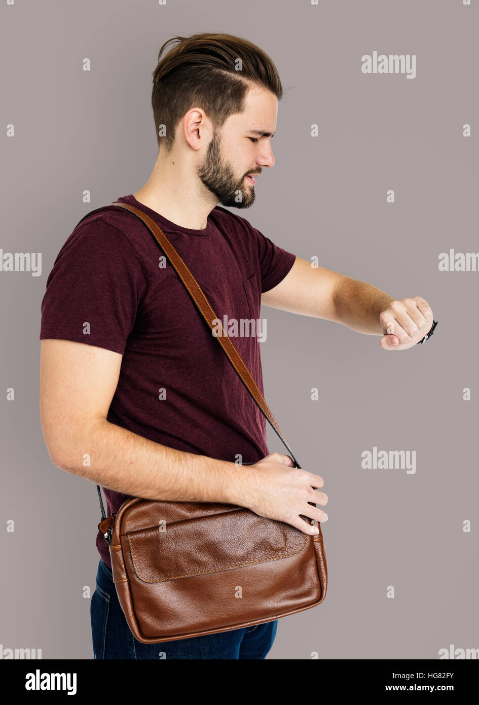Man Waiting Timing Watch Rush Hurry Concept Stock Photo - Alamy