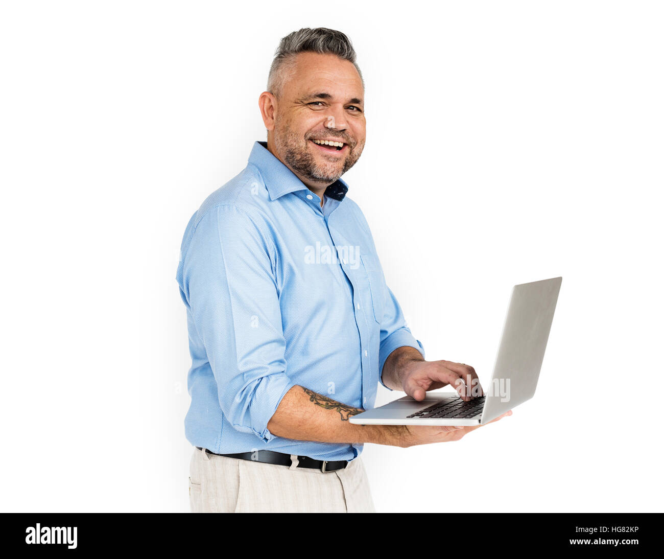 Cheerful Man Technology Gadget Concept Stock Photo - Alamy