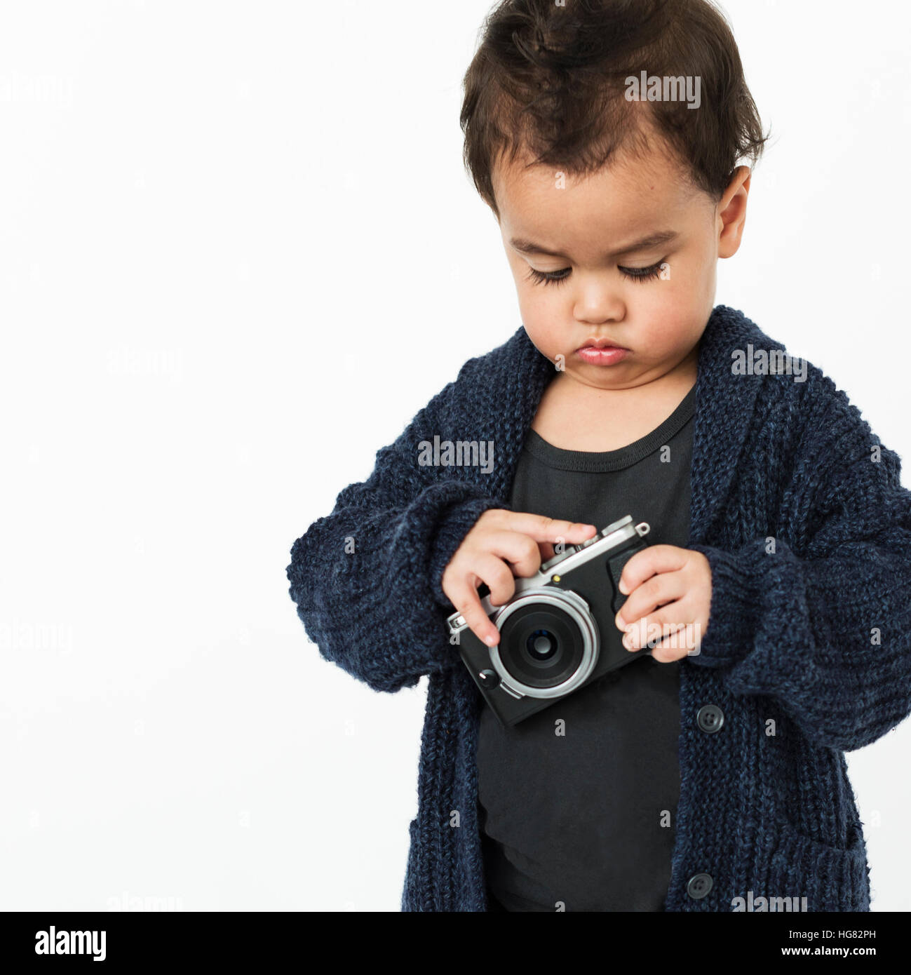 Little Boy Standing Hold Camera Concept Stock Photo - Alamy