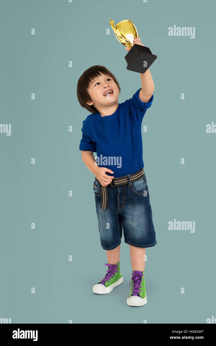 Boy Award Reward Playful Kid Little Won Concept Stock Photo - Alamy