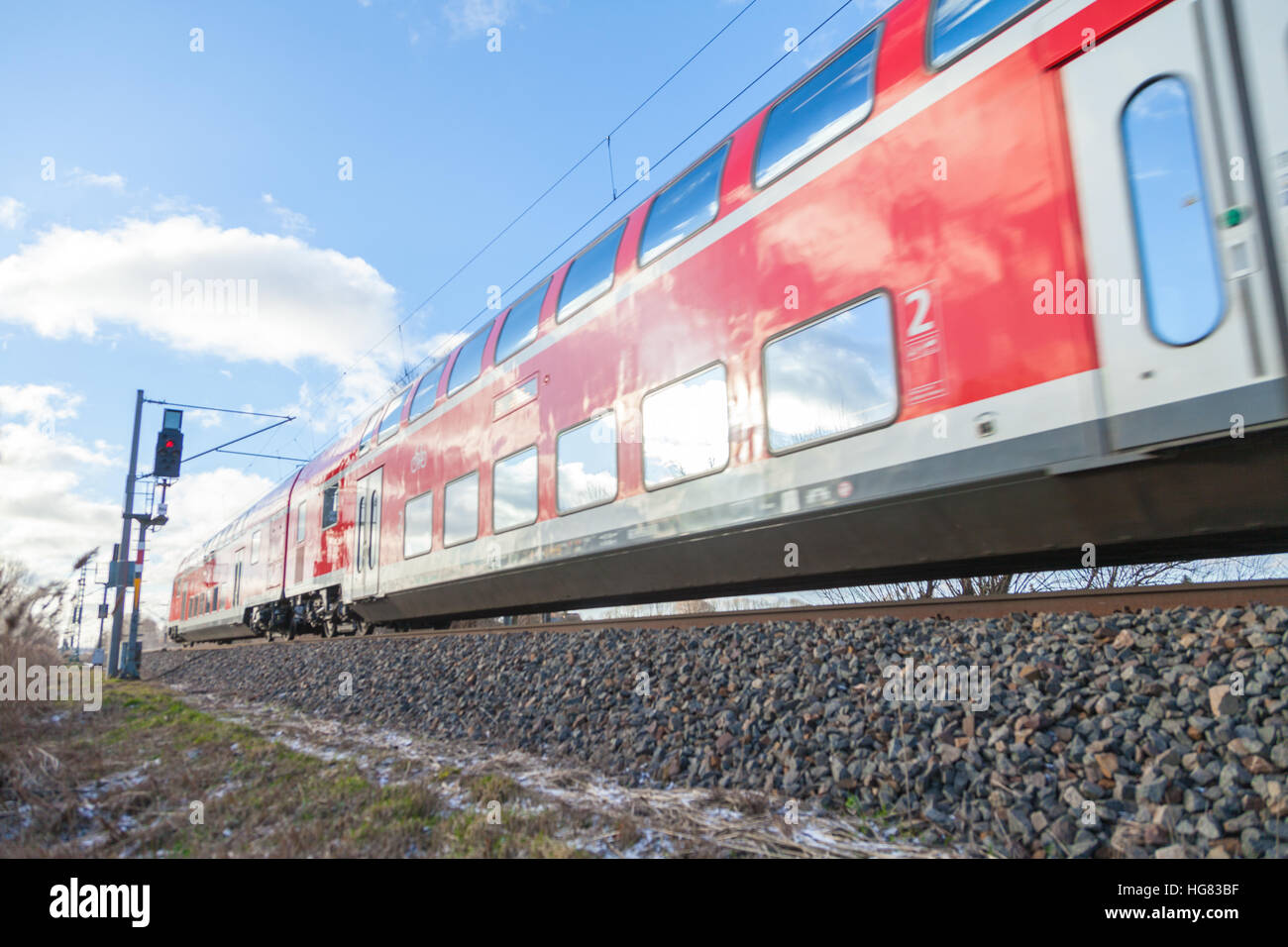 german passenger train drives to the next station Stock Photo - Alamy