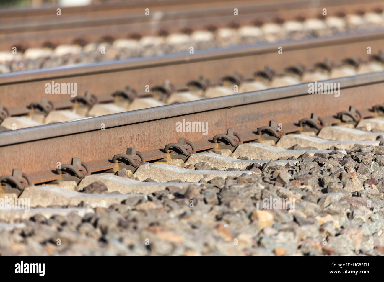german rail road line lies on stones Stock Photo - Alamy