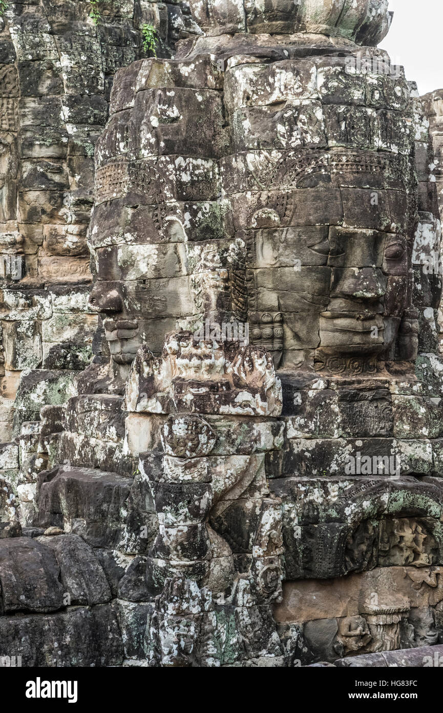 Face towers at Wat Bayon in the ancient city of Angkor Thom Stock Photo ...