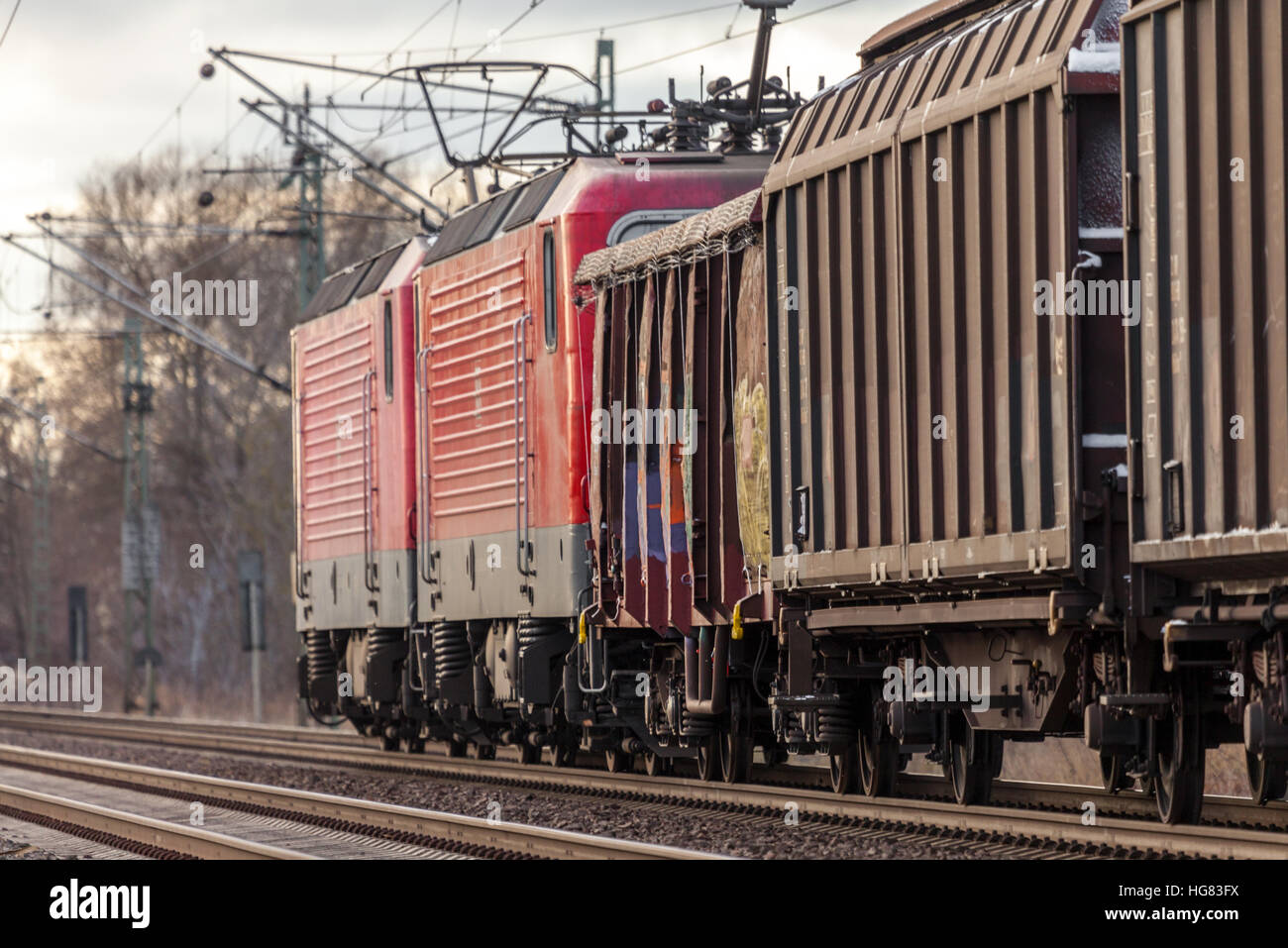 german cargo train drives on tracks to freight yard Stock Photo - Alamy