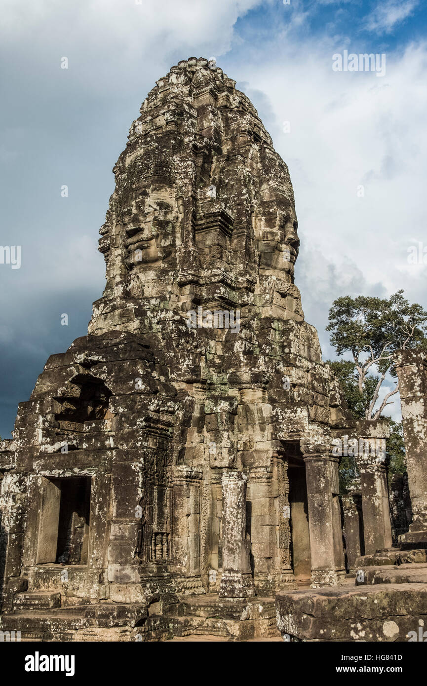 Face towers at Wat Bayon in the ancient city of Angkor Thom Stock Photo ...