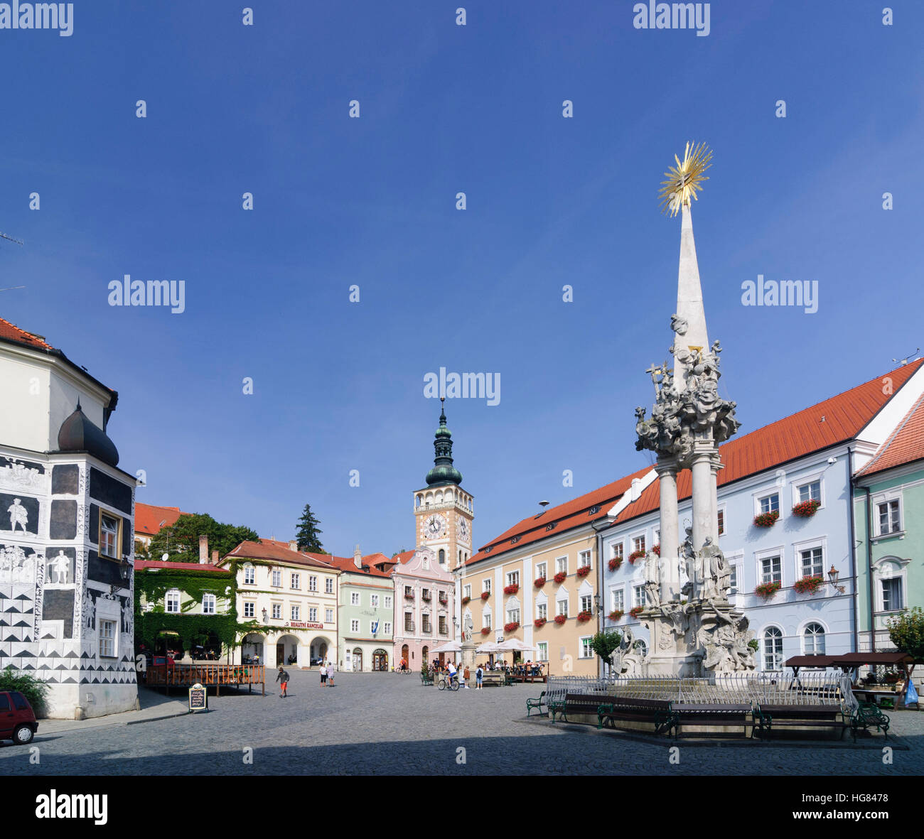 Mikulov (Nikolsburg): Main square with house to the Knights (Sgraffiti ...