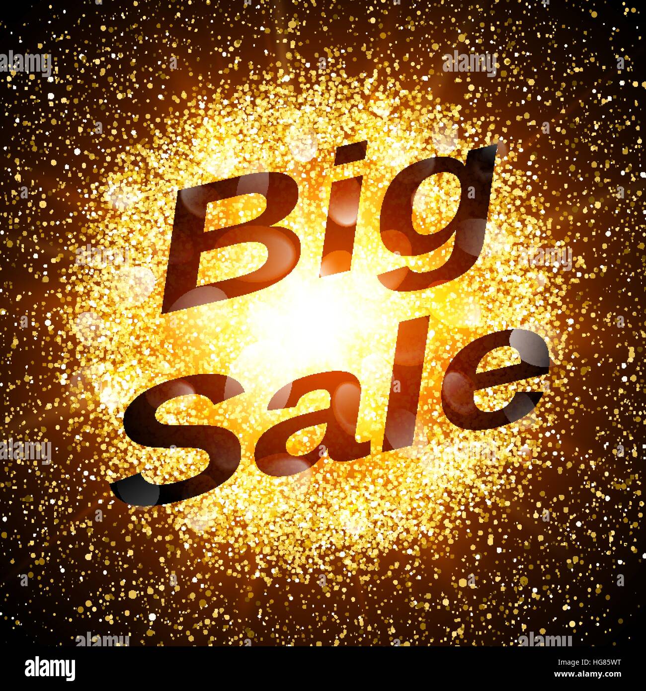 Big sale banner. Abstract explosion with gold glittering elements ...