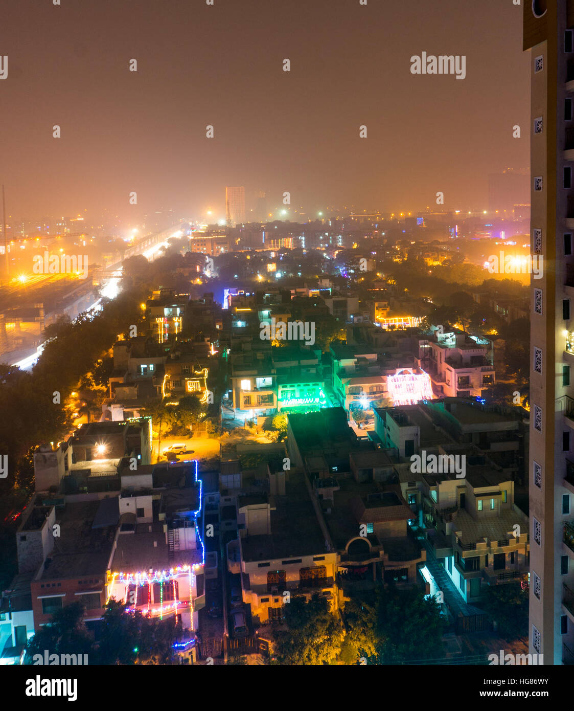 Noida city scape with colorful lights on Diwali Stock Photo - Alamy