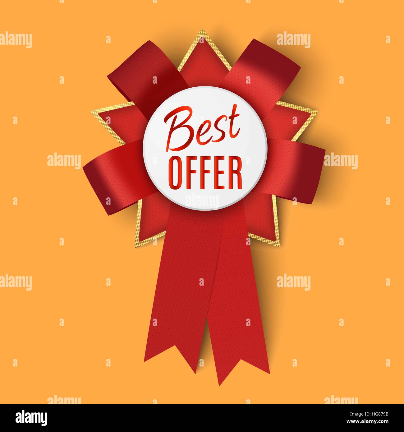 Realistic red fabric award ribbon isolated on orange background Stock ...