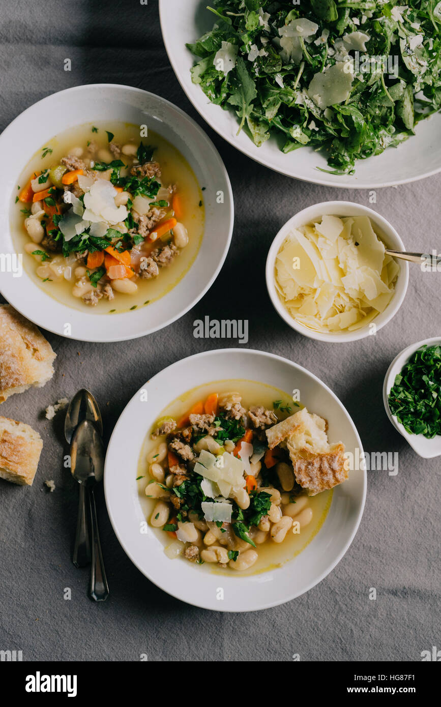 High angle view of food served on table Stock Photo - Alamy