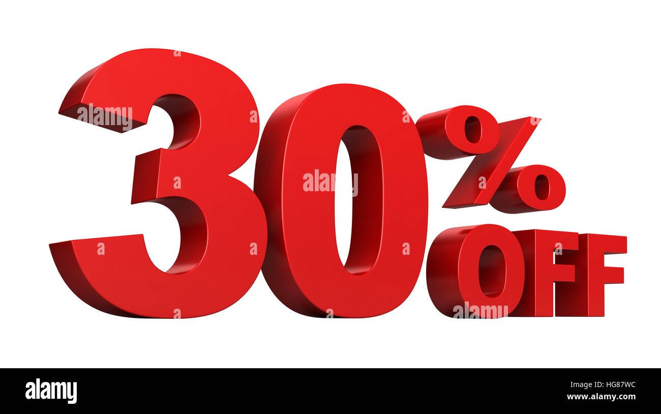 3d render of 30 percent off sale text isolated over white background ...