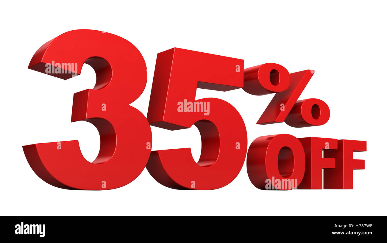 3d render of 35 percent off sale text isolated over white background ...