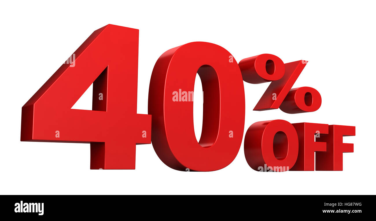 3d render of 40 percent off sale text isolated over white background ...