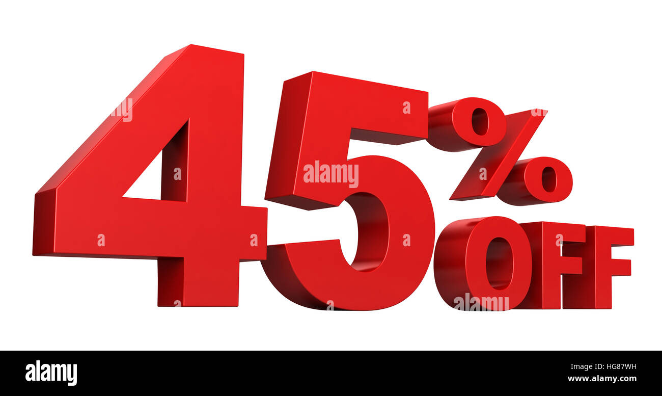 3d render of 45 percent off sale text isolated over white background ...