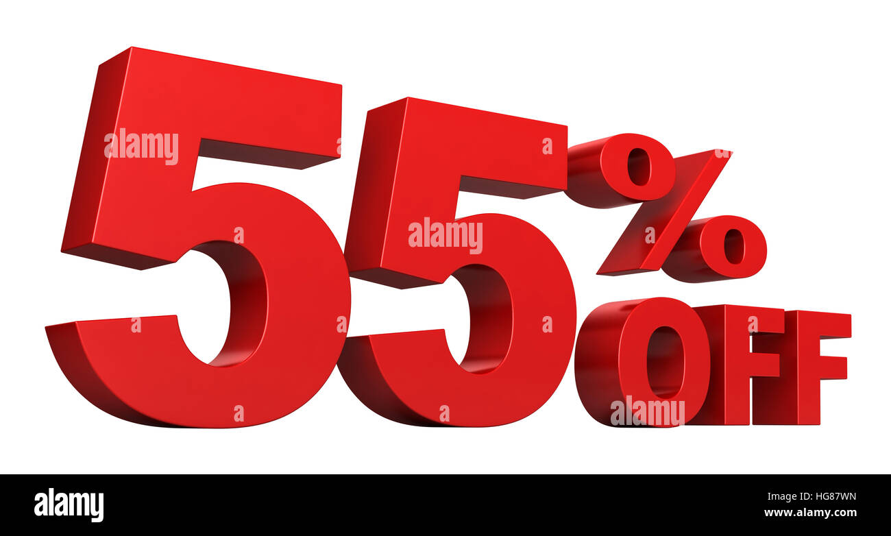 3d render of 55 percent off sale text isolated over white background ...