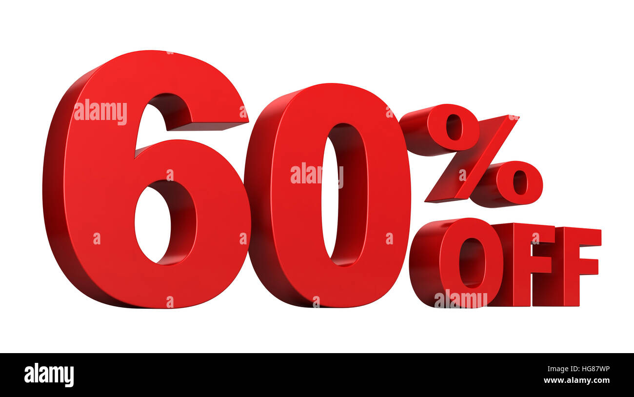 3d render of 60 percent off sale text isolated over white background ...