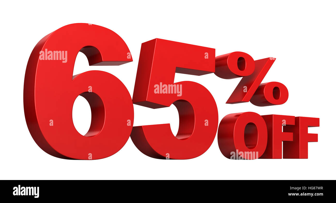 3d render of 65 percent off sale text isolated over white background ...