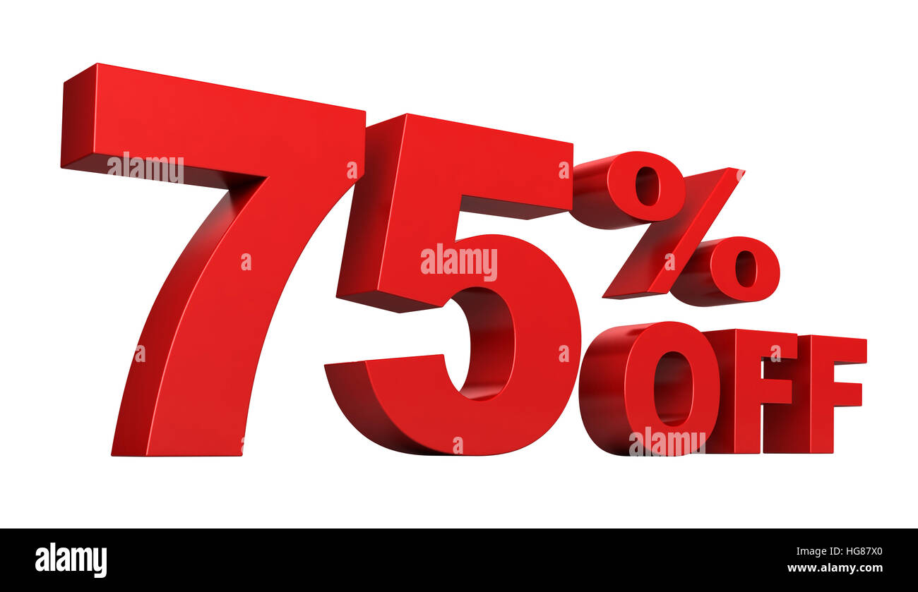 3d render of 75 percent off sale text isolated over white background ...