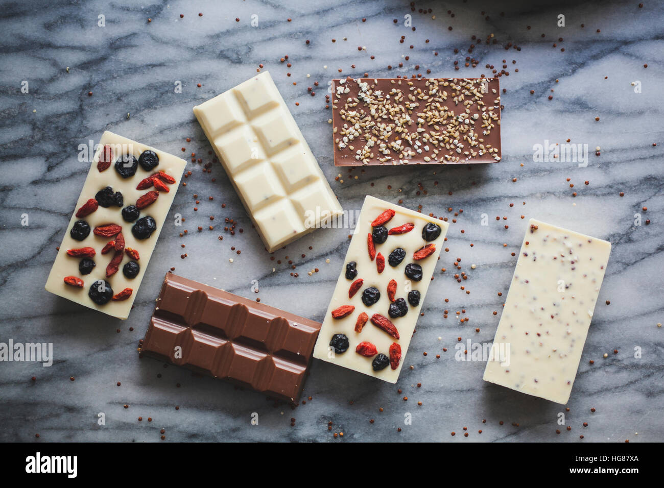 High angle view of chocolate bars on kitchen counter Stock Photo - Alamy