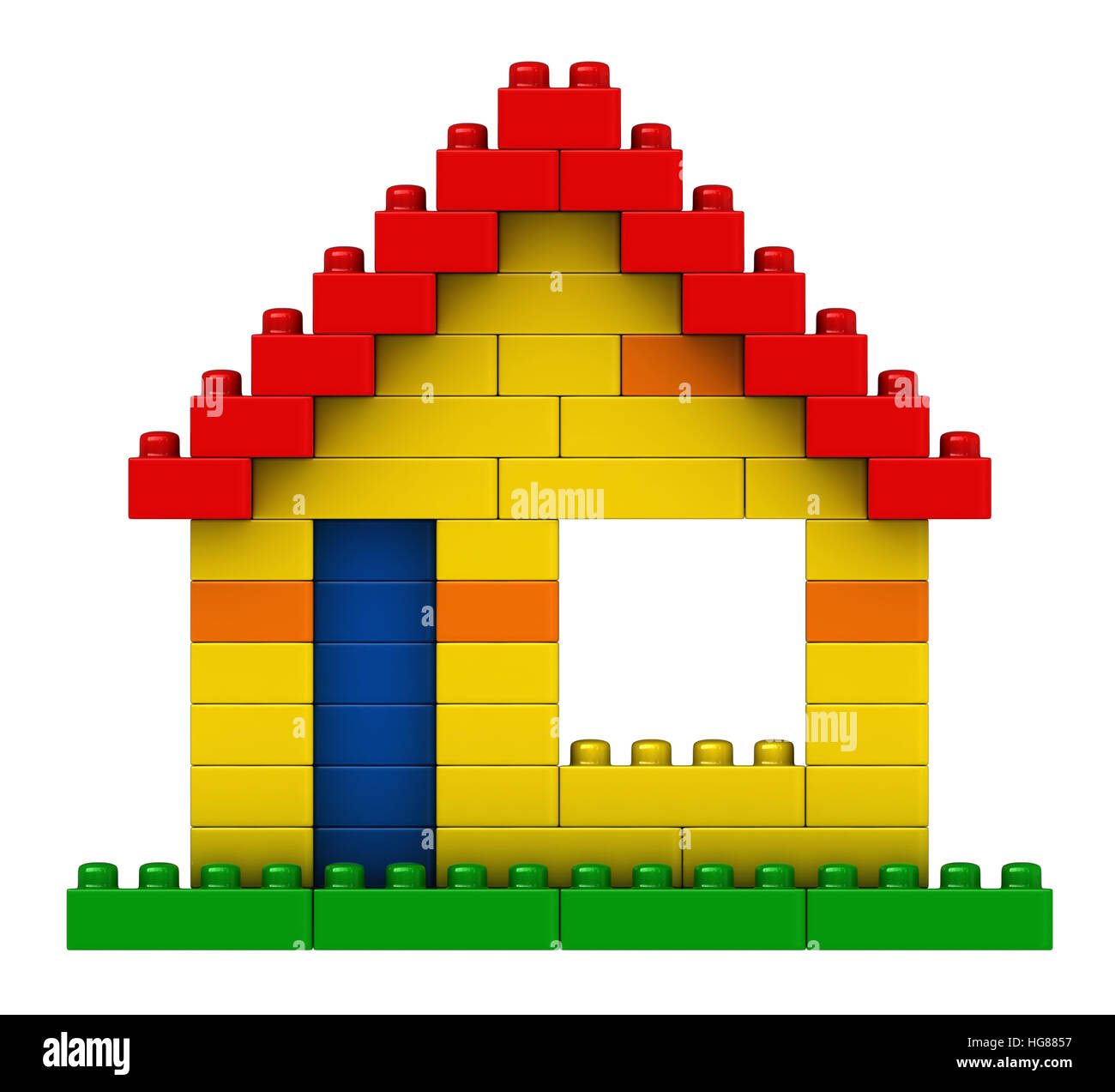 3d render of abstract house from plastic building blocks isolated over ...