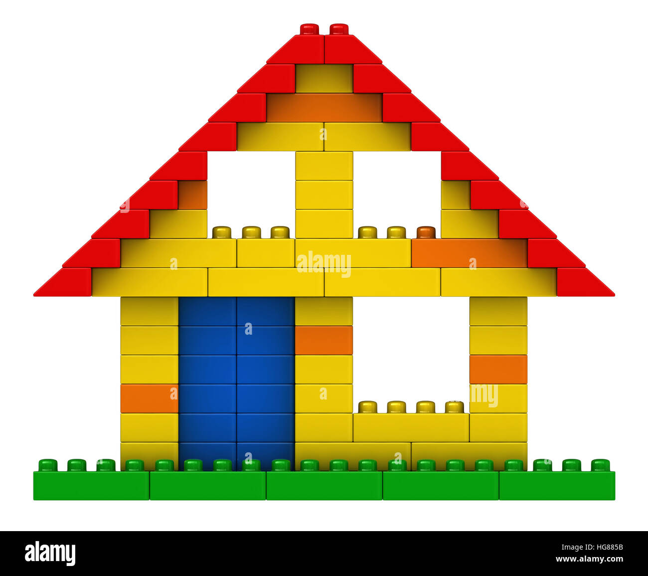 3d render of abstract house from plastic building blocks isolated over ...