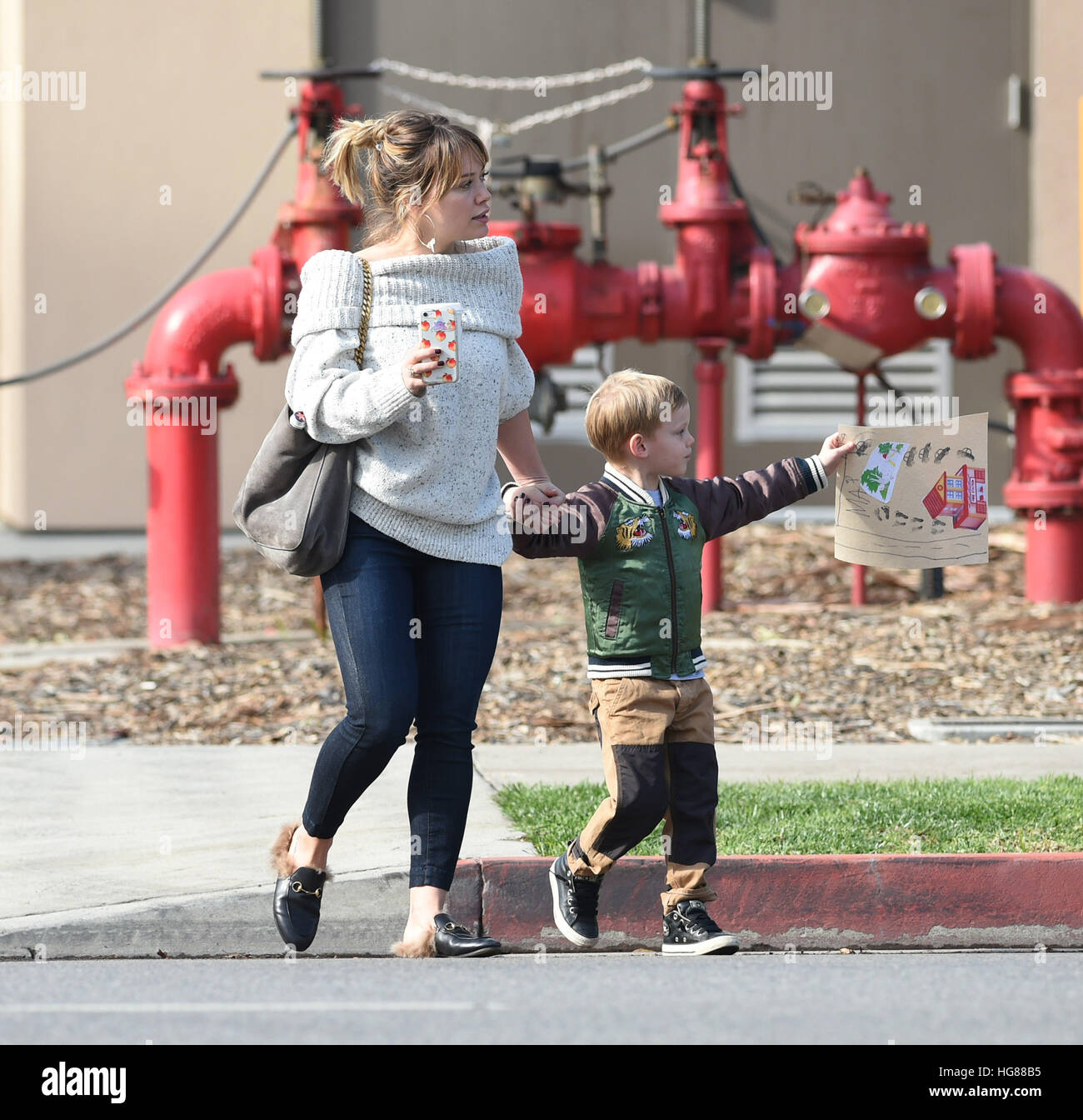 Hilary Duff has fun with her son Luca Comrie at a demonstration by the ...