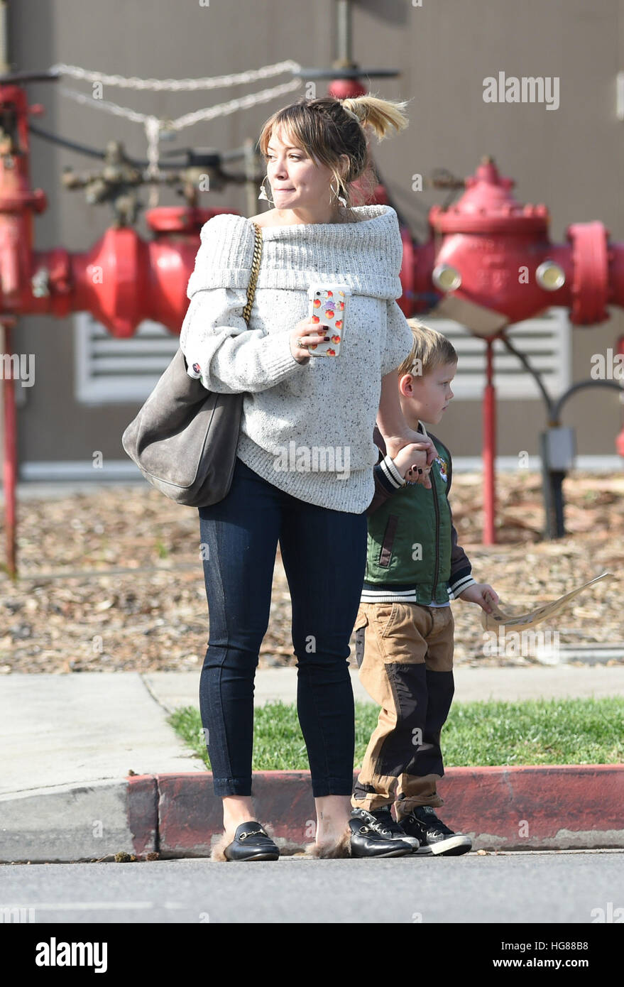 Hilary Duff has fun with her son Luca Comrie at a demonstration by the ...