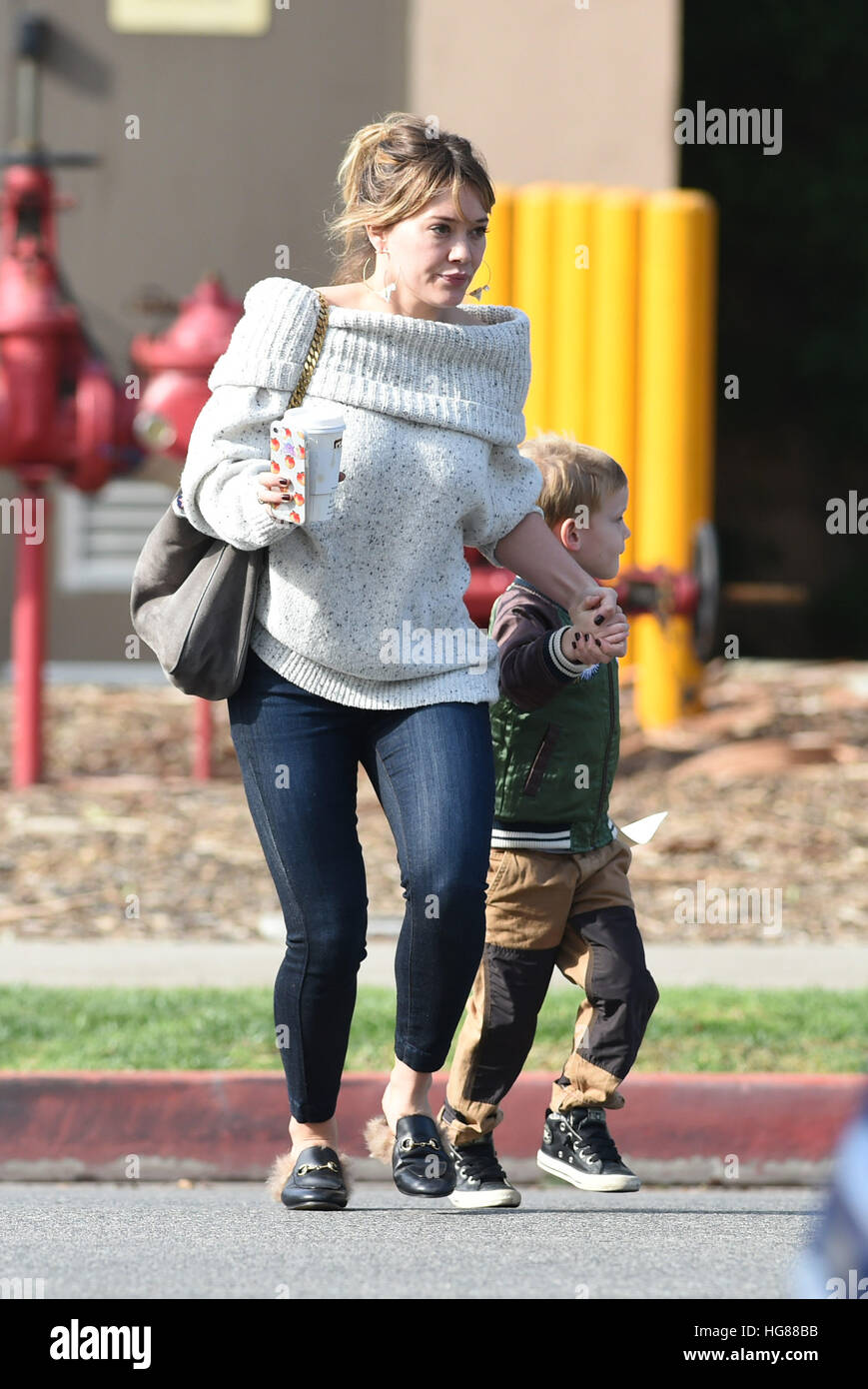 Hilary Duff has fun with her son Luca Comrie at a demonstration by the ...