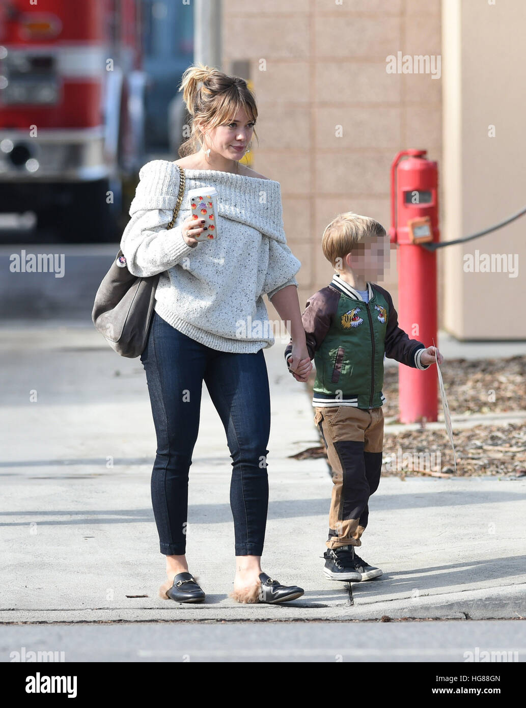Hilary Duff has fun with her son Luca Comrie at a demonstration by the ...