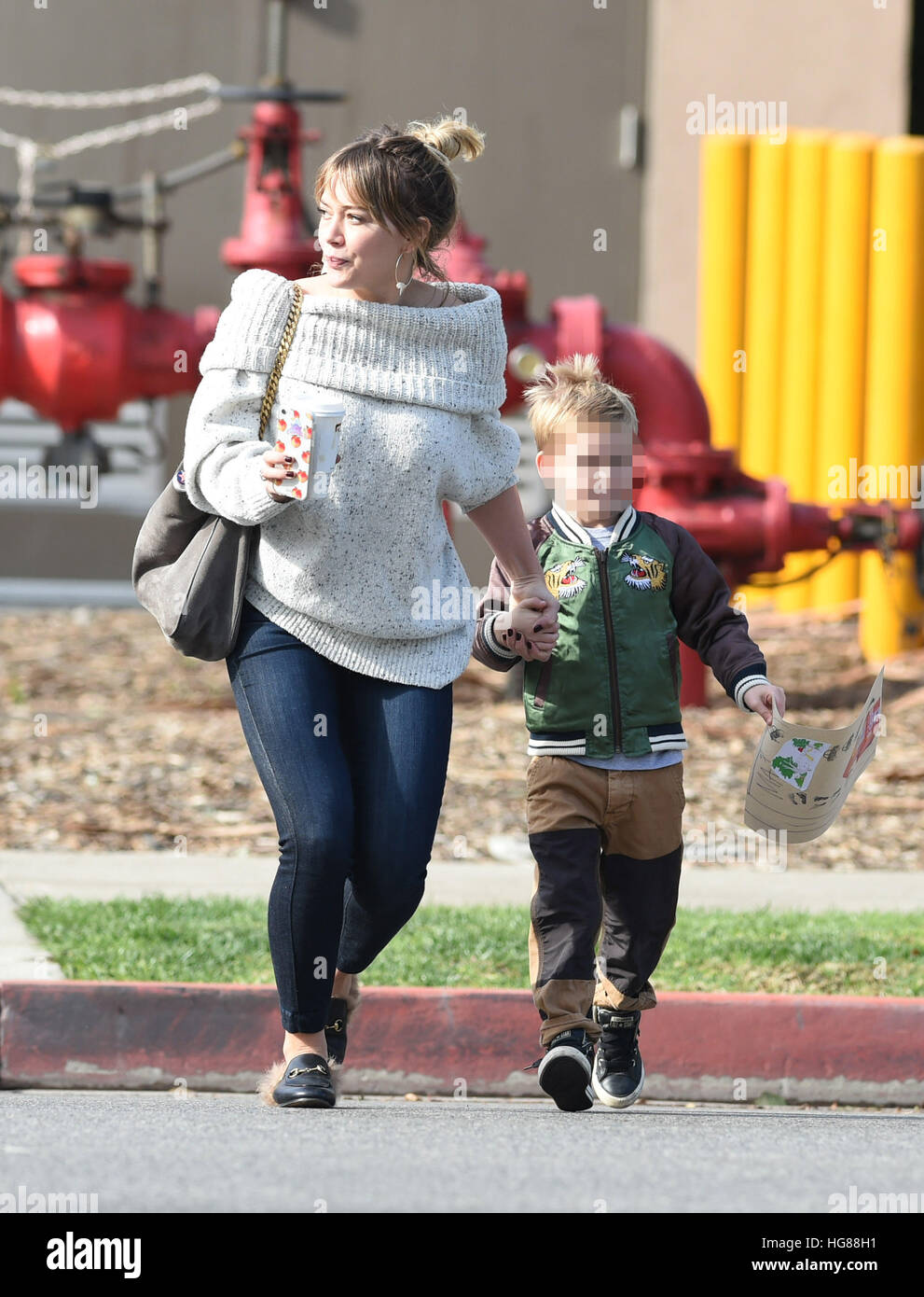 Hilary Duff has fun with her son Luca Comrie at a demonstration by the ...