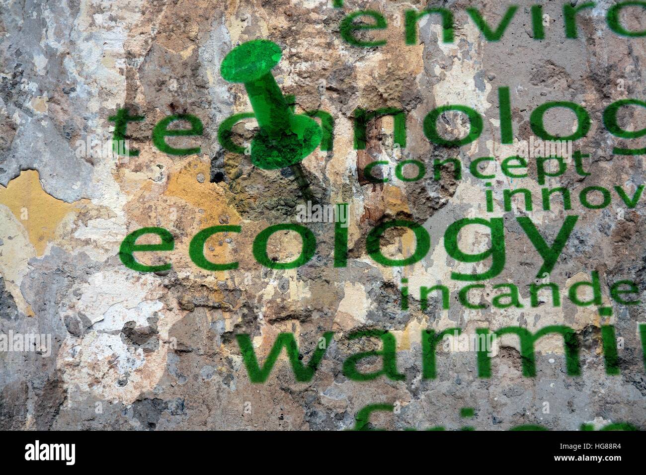 Push pin on ecology word cloud Stock Photo - Alamy