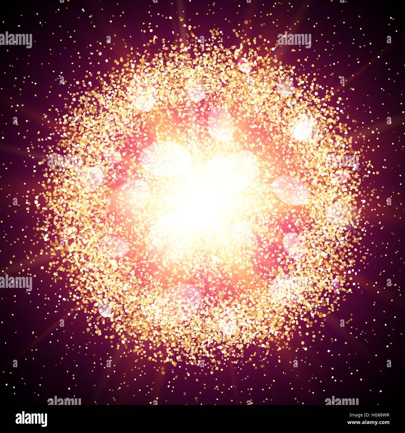 Abstract explosion with gold glittering elements. Burst of glowing star ...