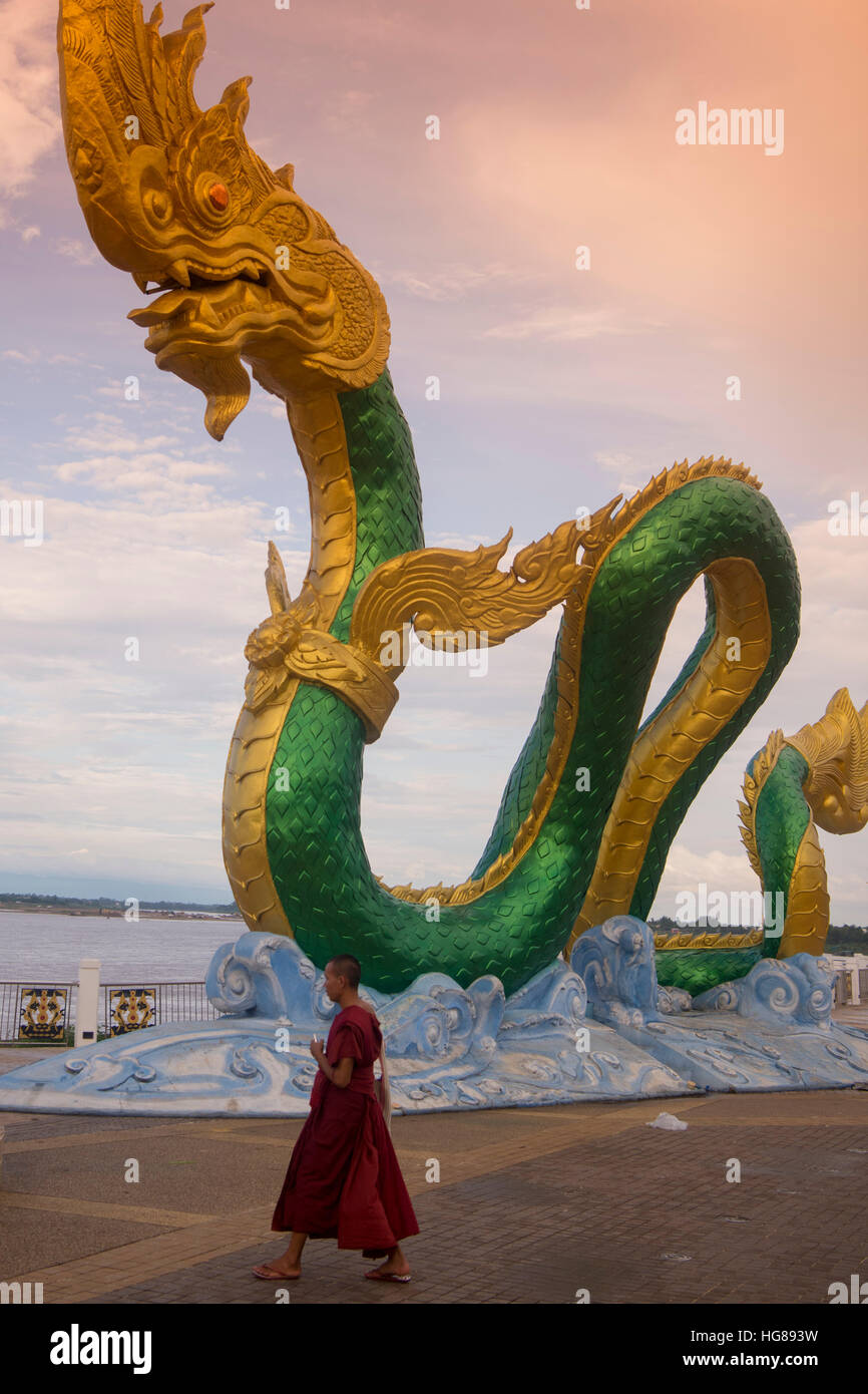 a Phayanak or Naga Statue at the mekong river in the town of Nong Khai ...