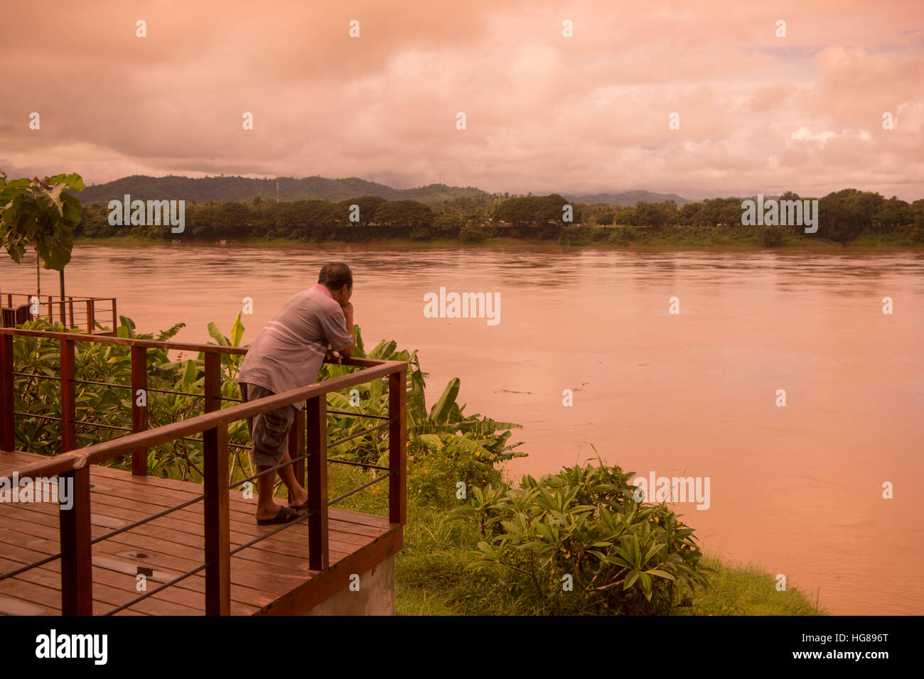 the landscape of the mekong river at the town of Chiang Khan in Isan in ...