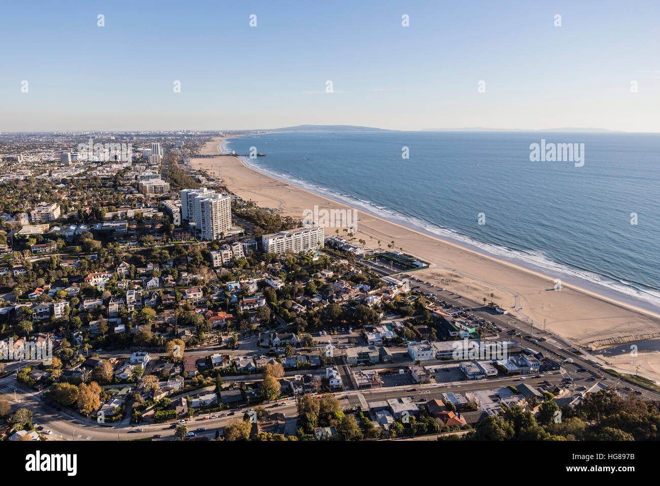 Aerial view of Santa Monica and Los Angeles in Southern California ...