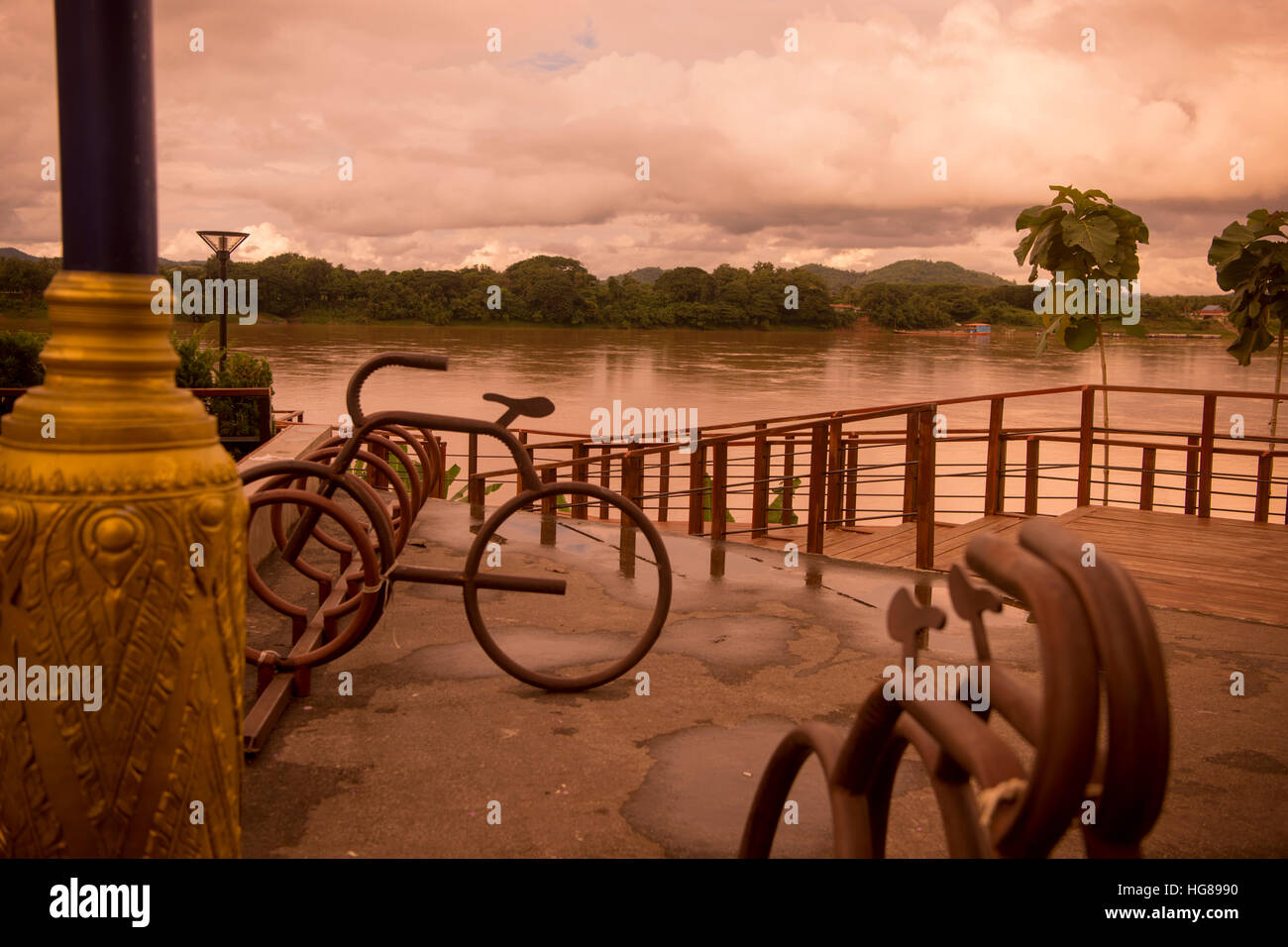 the landscape of the mekong river at the town of Chiang Khan in Isan in ...