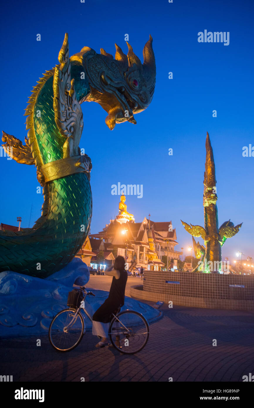 a Phayanak or Naga Statue at the mekong river in the town of Nong Khai ...