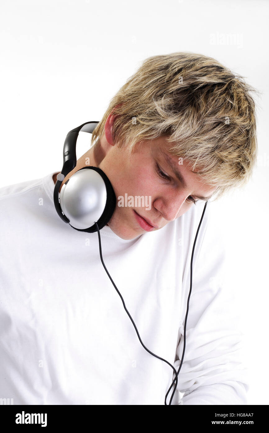 DJ wearing headphones Stock Photo - Alamy