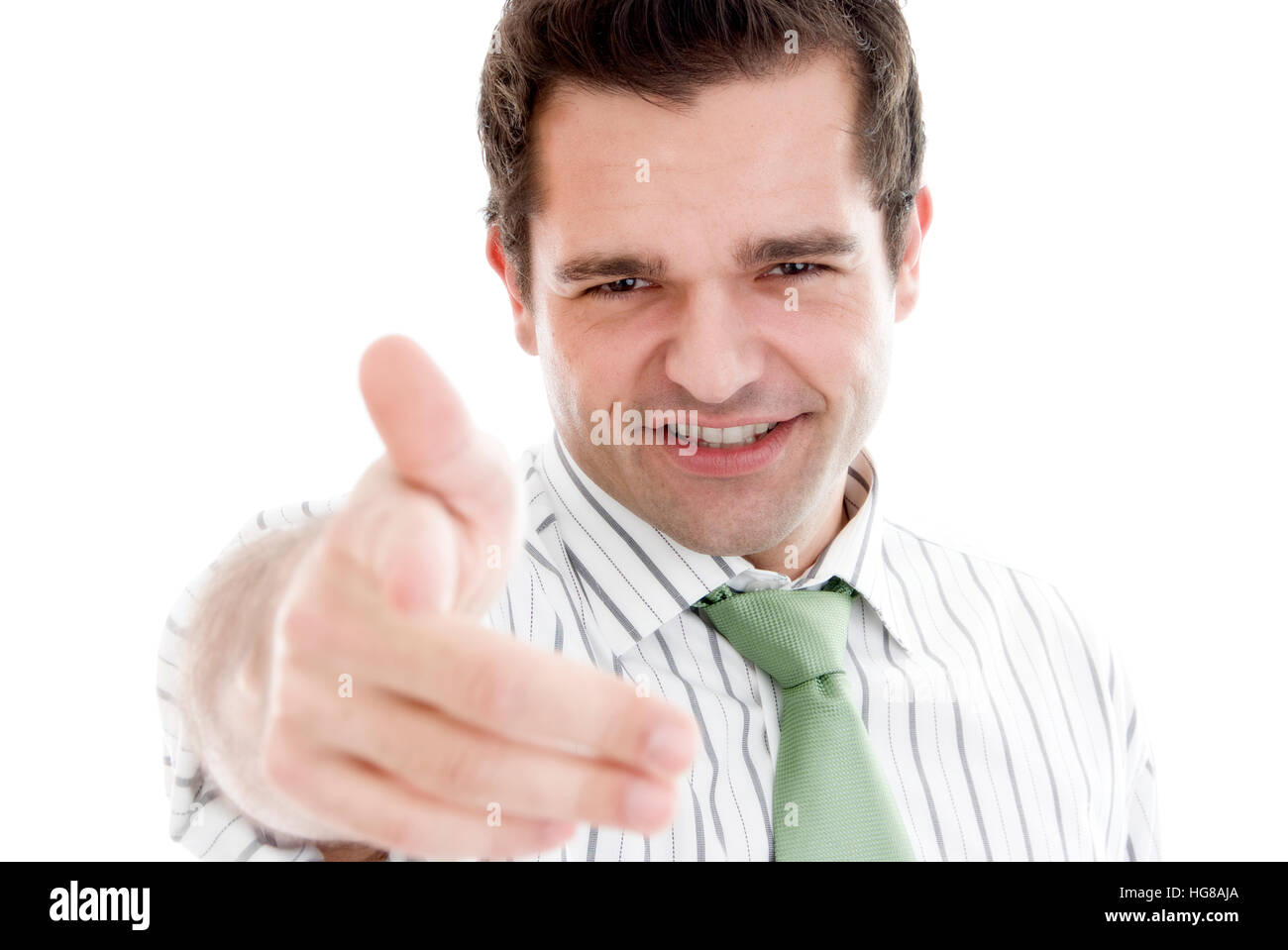 Young businessman points a finger Stock Photo - Alamy