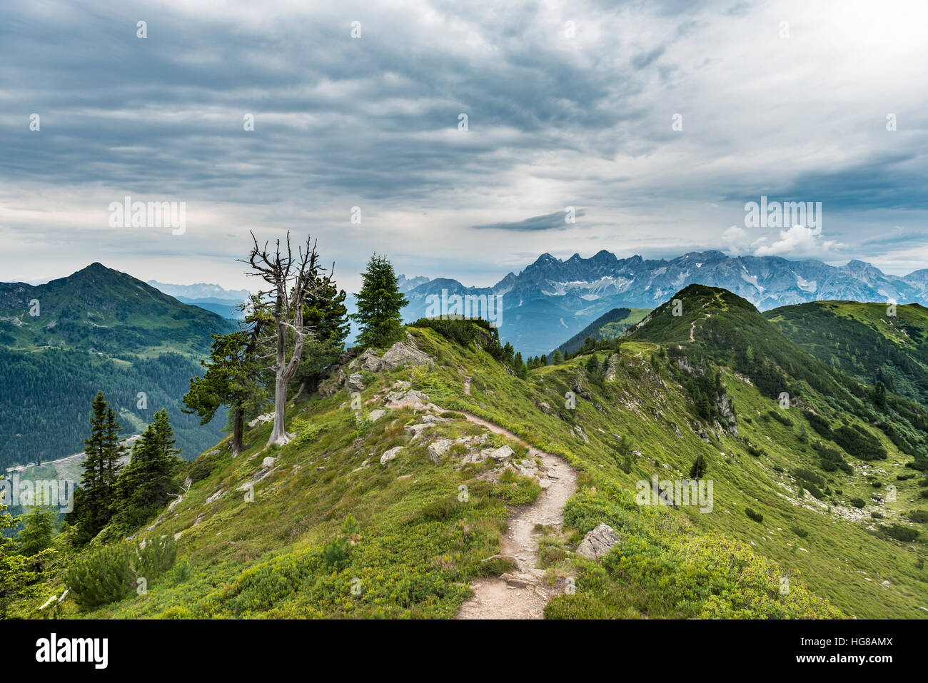 Hiking trail on ridge, mountains, Schladming Tauern, Schladming, Styria ...