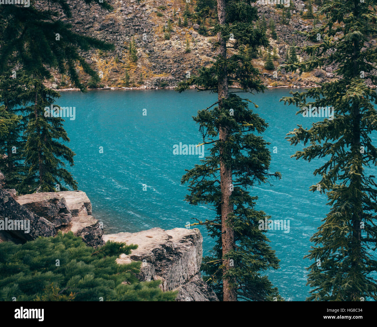High angle view of lake by mountain Stock Photo - Alamy