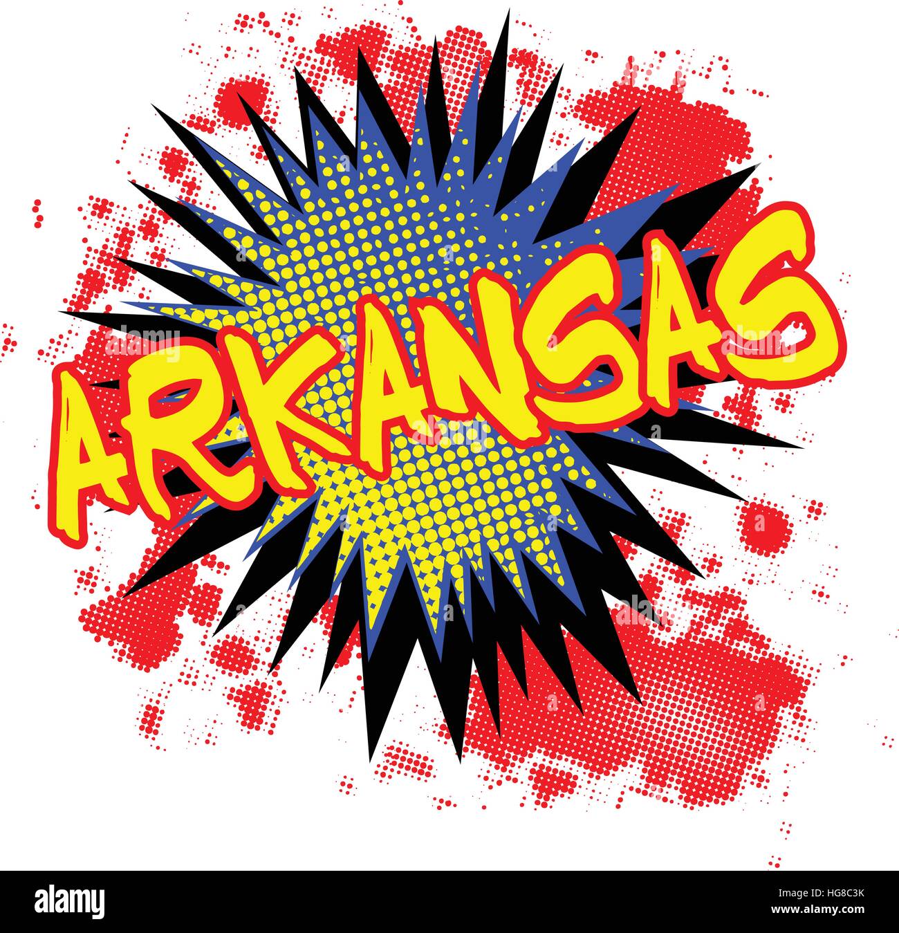 A comic cartoon style Arkansas exclamation explosion over a white ...