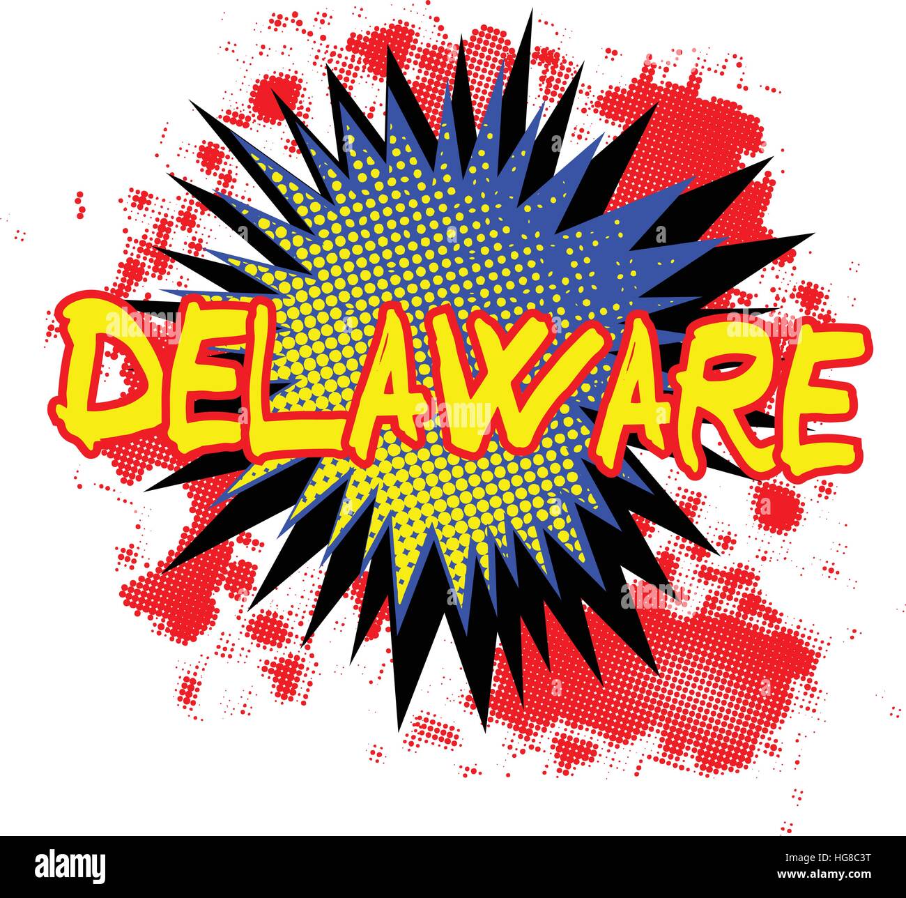 A comic cartoon style Delaware exclamation explosion over a white ...
