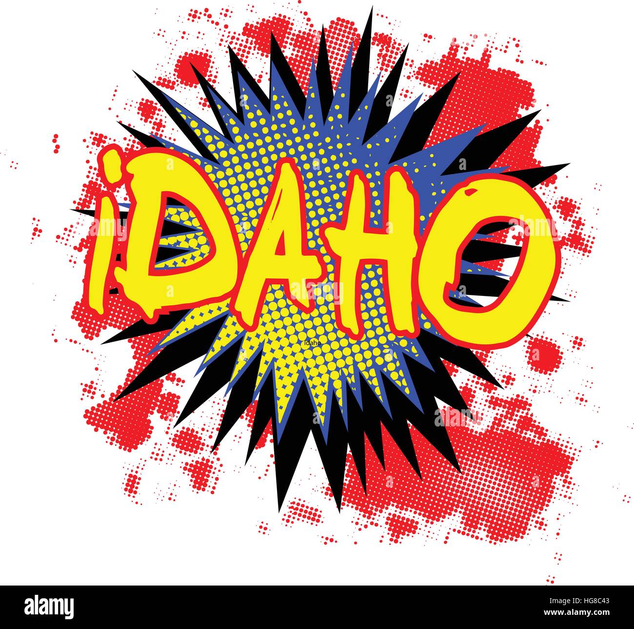 A comic cartoon style Idaho exclamation explosion over a white ...