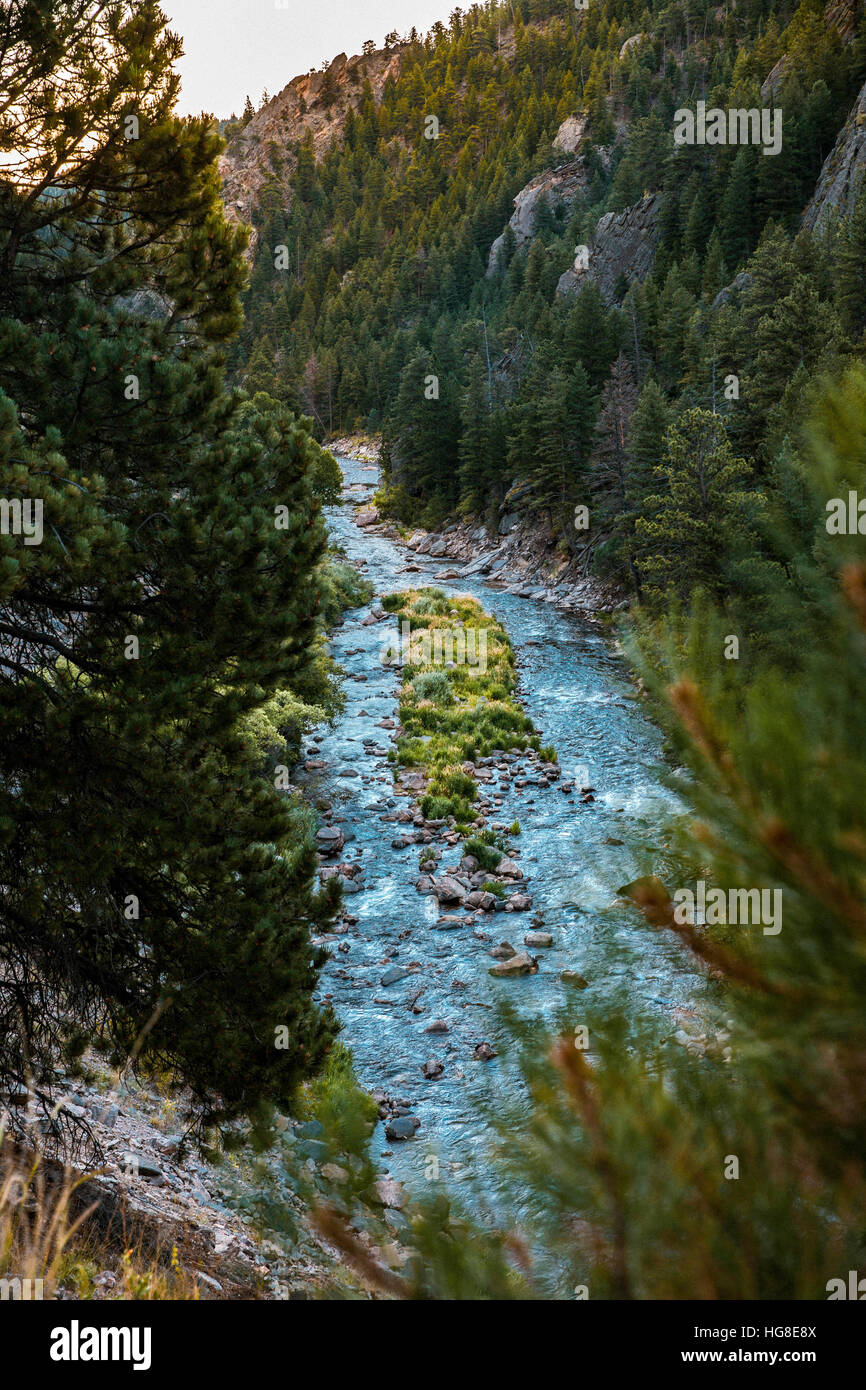 High angle view of flowing river amidst mountains Stock Photo - Alamy