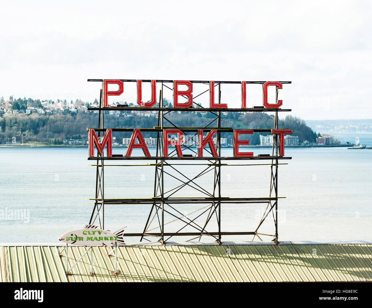 Pike place public market sign Stock Photo - Alamy