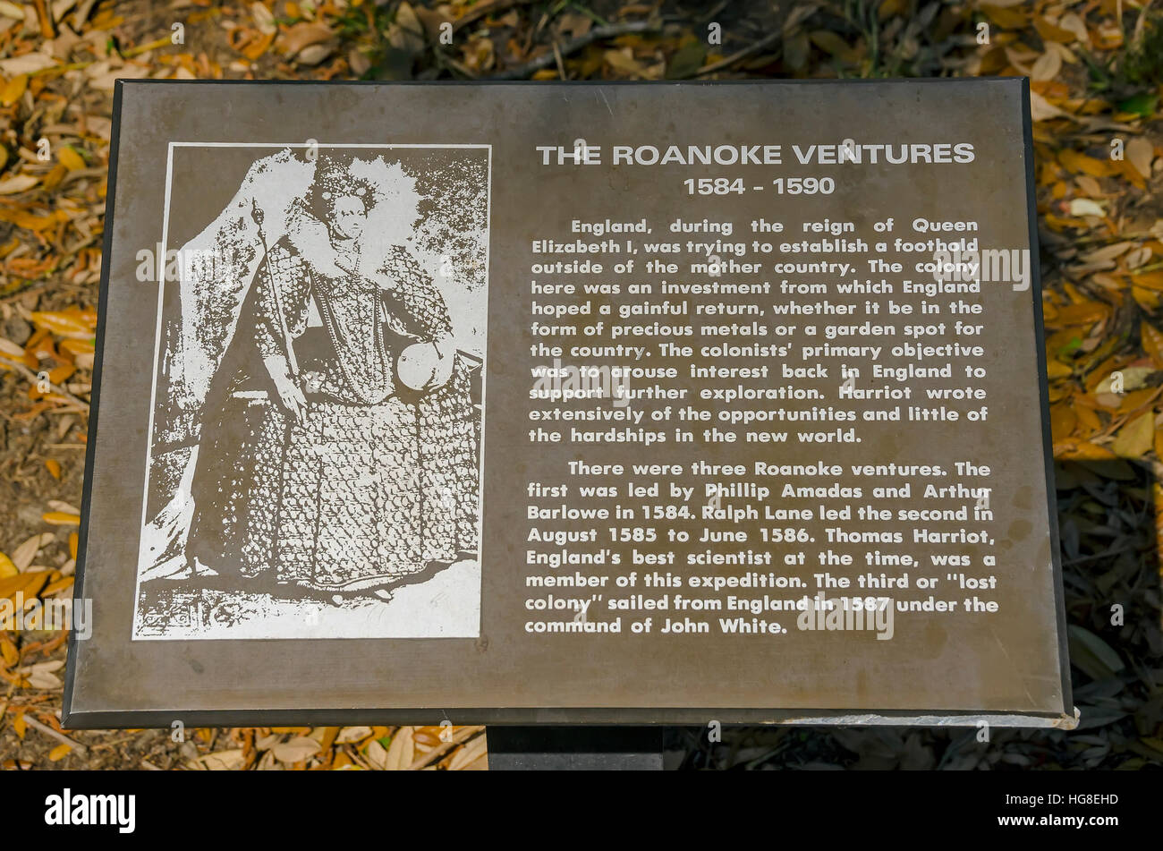 The Roanoke Ventures Historical Sign, Roanoke Island, North Carolina ...