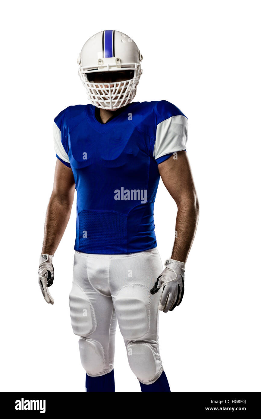 Football Player with a blue uniform on a white background Stock Photo ...